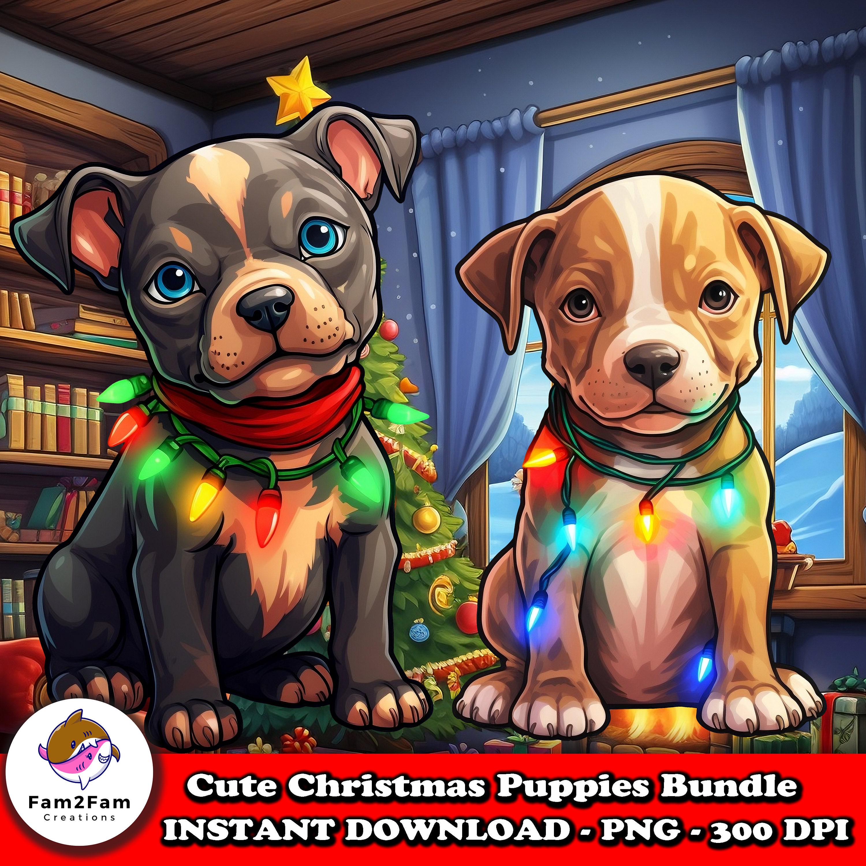 Cute Christmas Bully Puppies Clipart Bundle PNG Pitbull Christmas Dog ...
