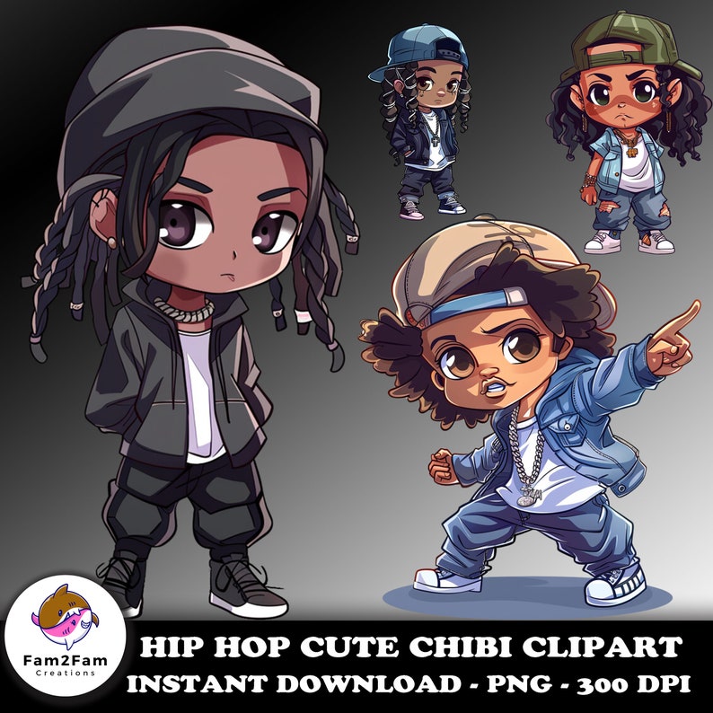 Hip Hop Chibi Clipart, Afro Anime Style (digital Download) - Etsy
