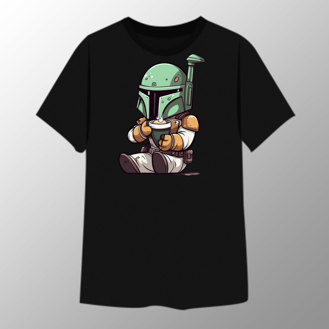 Cute Mando Drinking Coffee Clipart Space Wars Character Star - Etsy