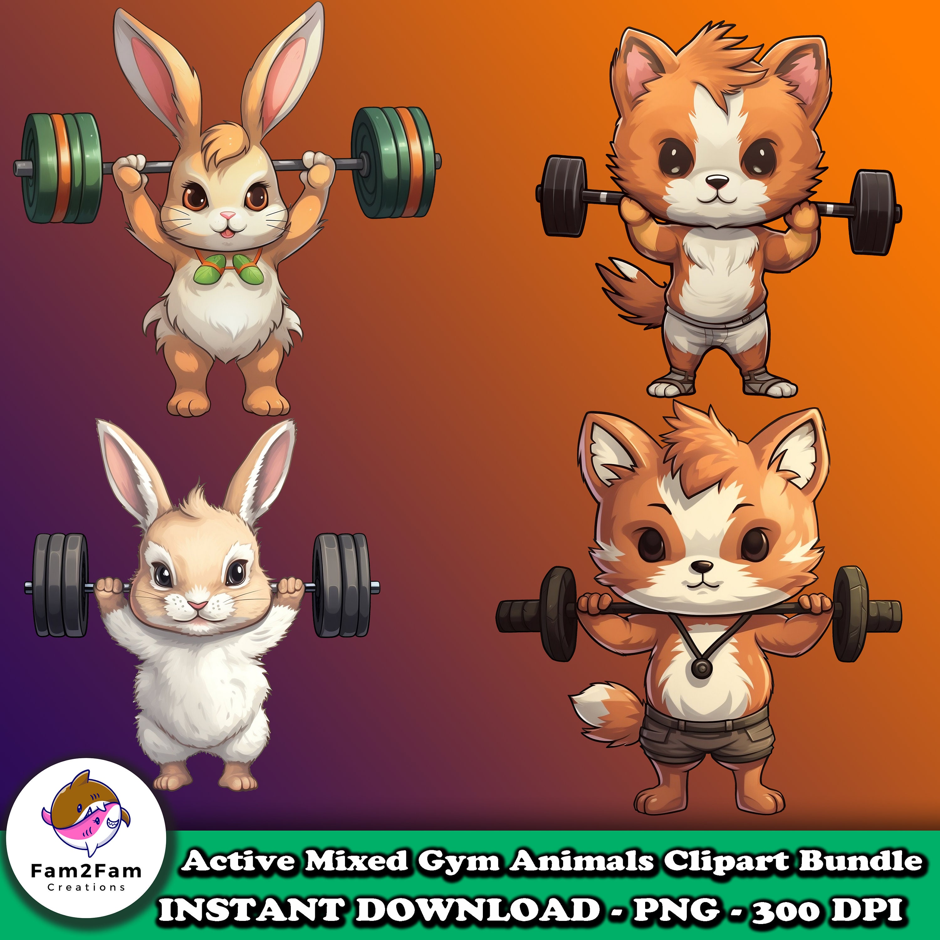 Gym Animals Clipart Bundle: Fitness PNG Graphics (digital Download) - Etsy