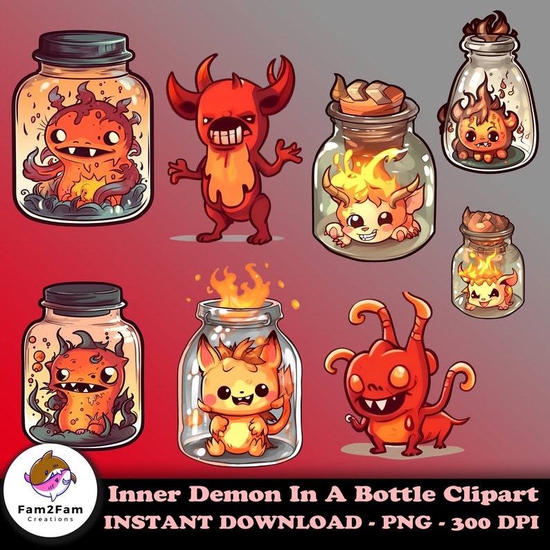 Demon in a Bottle Clipart Cute Digital Graphics Anime Demon Art for ...