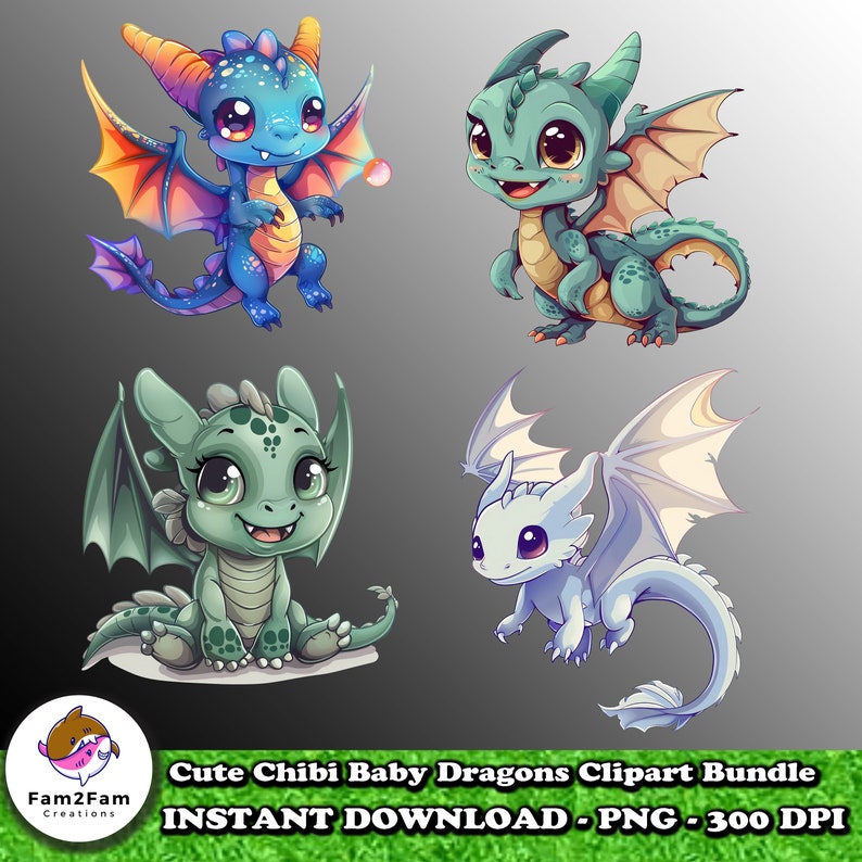 Cute Chibi Dragon Clipart Bundle Part 1 Baby Dragon Clipart Chibi Style ...