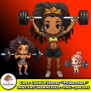 Cute Fitness Clipart Bundle Strong Fitness Girls Clip Art Chibi Style ...