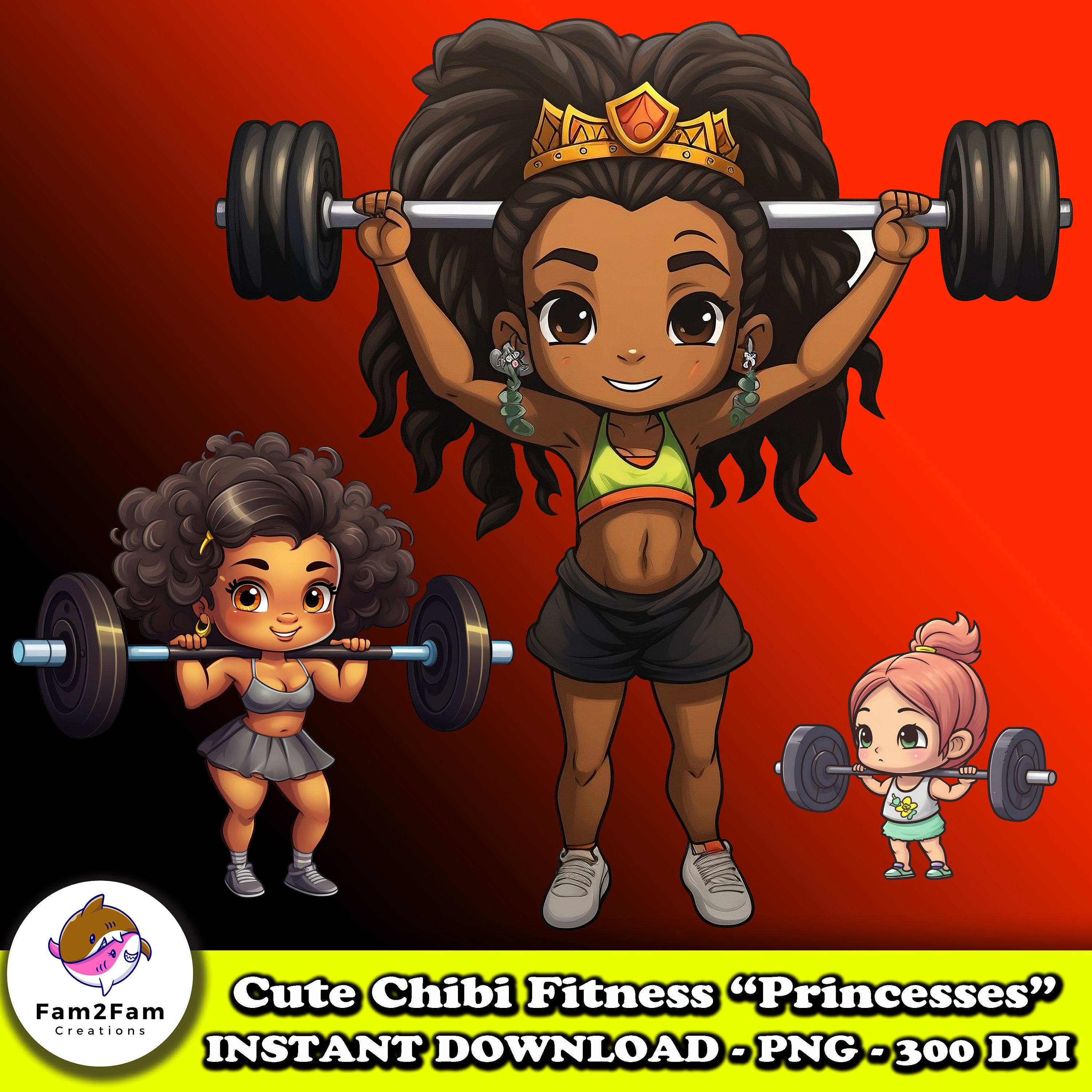 Cute Fitness Clipart Bundle Strong Fitness Girls Clip Art Chibi Style ...