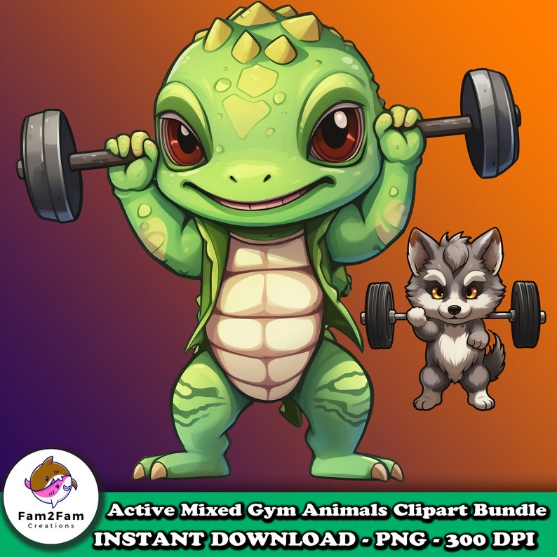 Gym Animals Clipart Bundle: Fitness PNG Graphics (digital Download) - Etsy