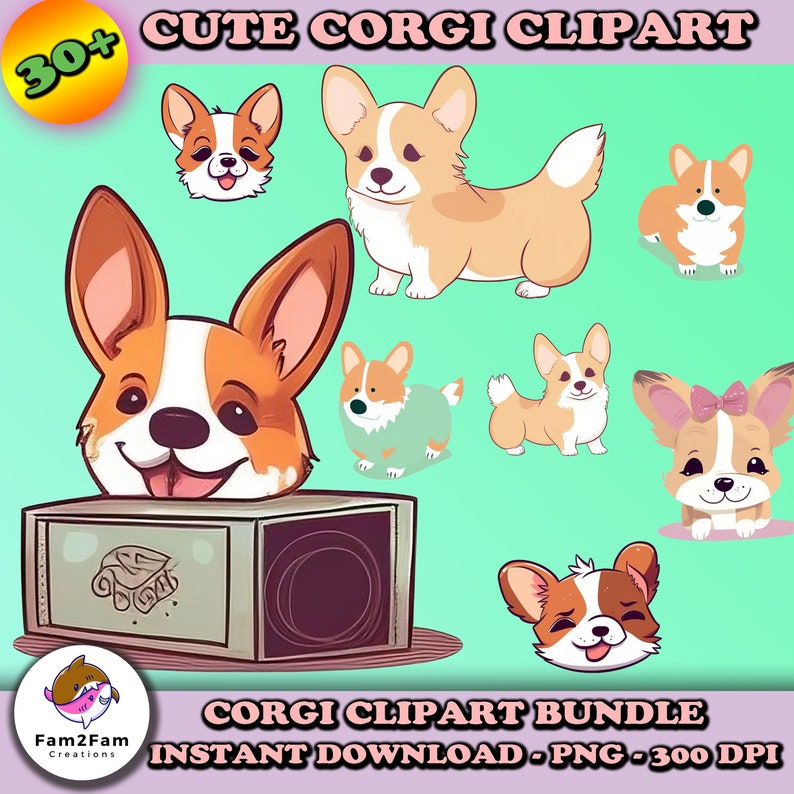 Cute Corgi Cartoon Clipart PNG Bundle (digital Download) - Etsy