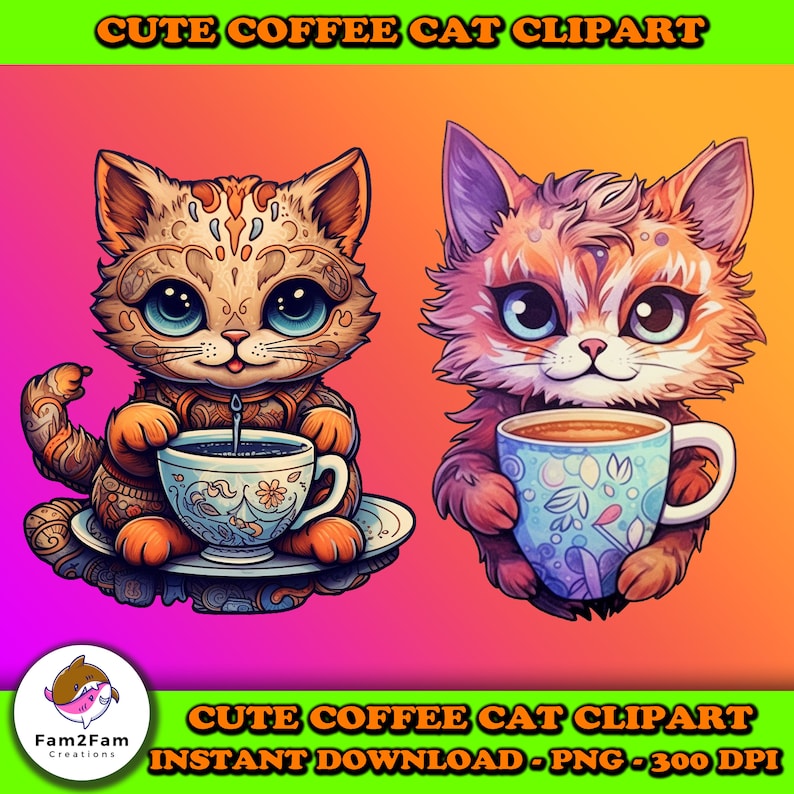 Cute Cat Drinking Coffee Clipart Cat Mom Cat Lover Coffee Lover Clip ...