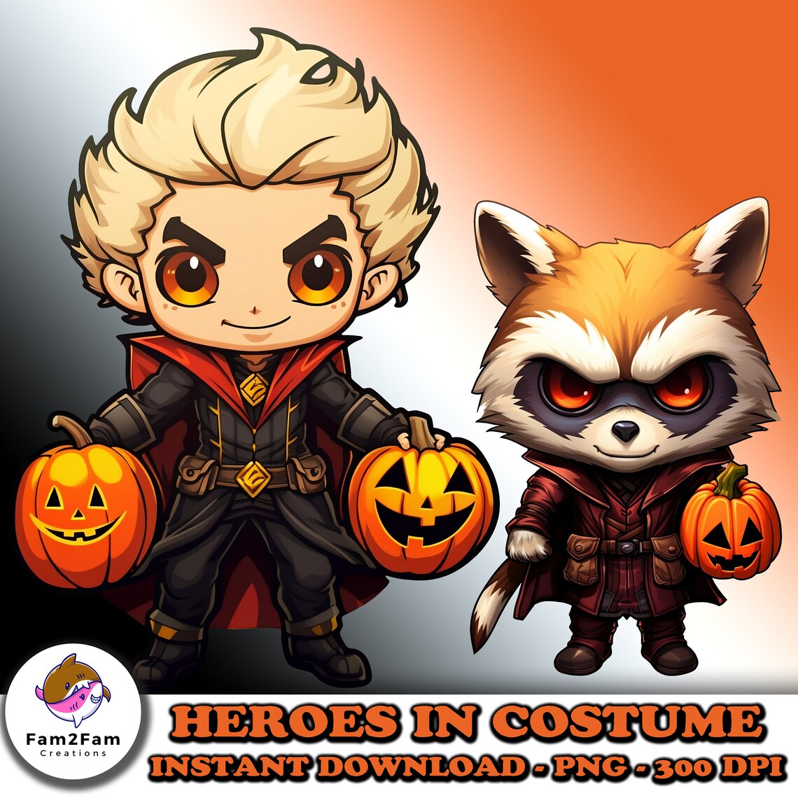 Cute Halloween Clipart Heroes in Halloween Costumes Clipart Chibi ...