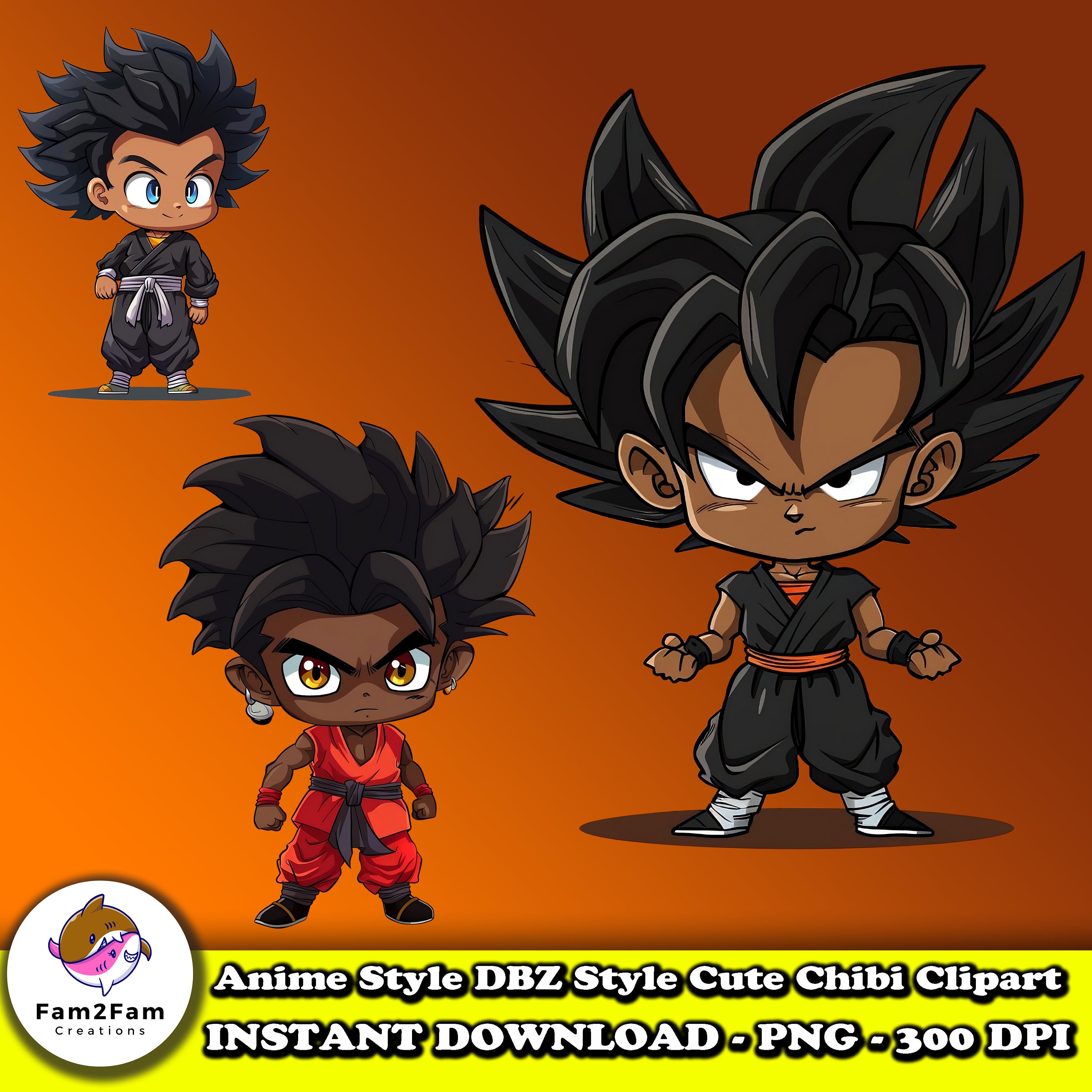 Cute Anime Style Chibi Clipart Bundle DBZ Style Characters Clipart ...
