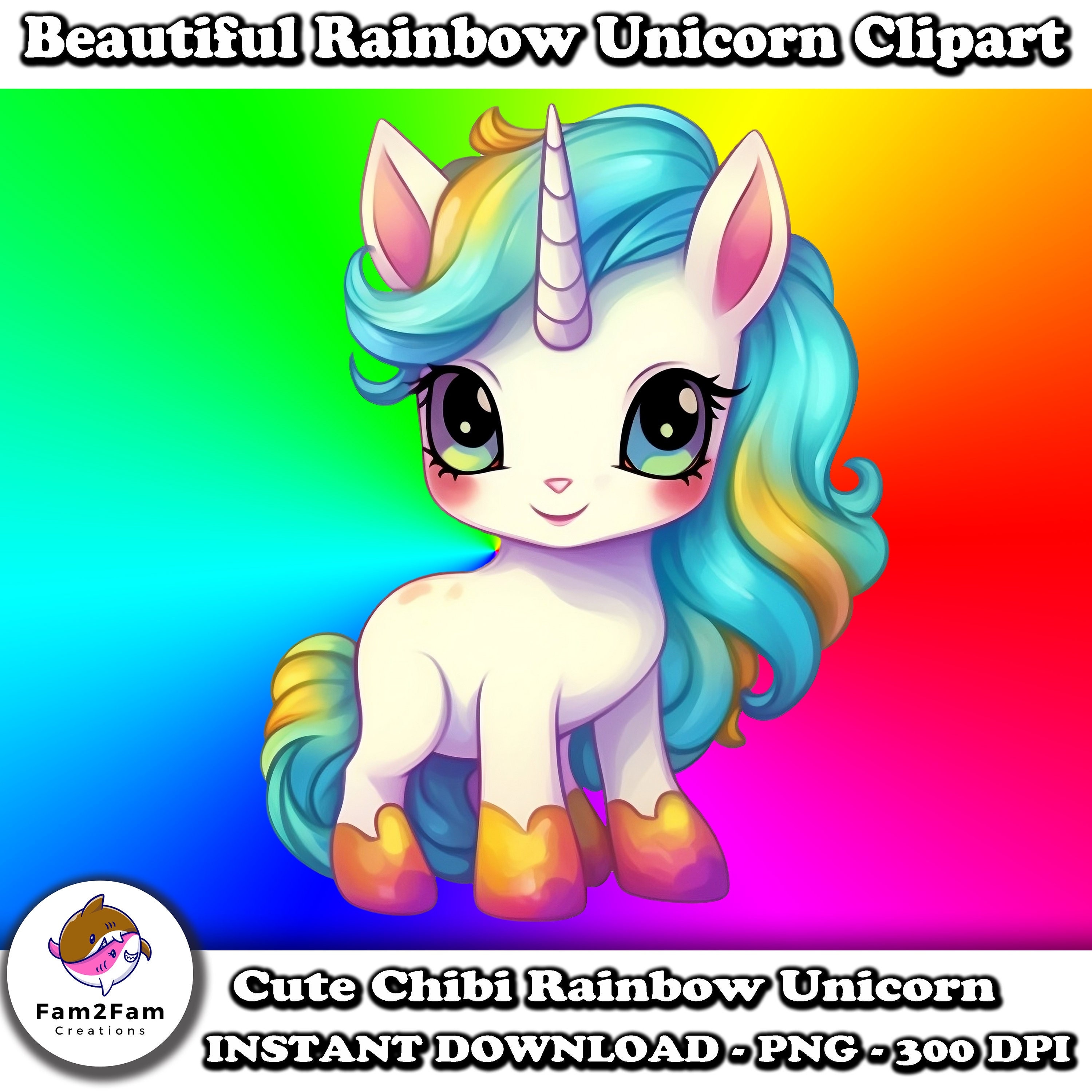 Chibi Unicorn Clipart: Cute Rainbow Design (PNG, Digital Download) - Etsy