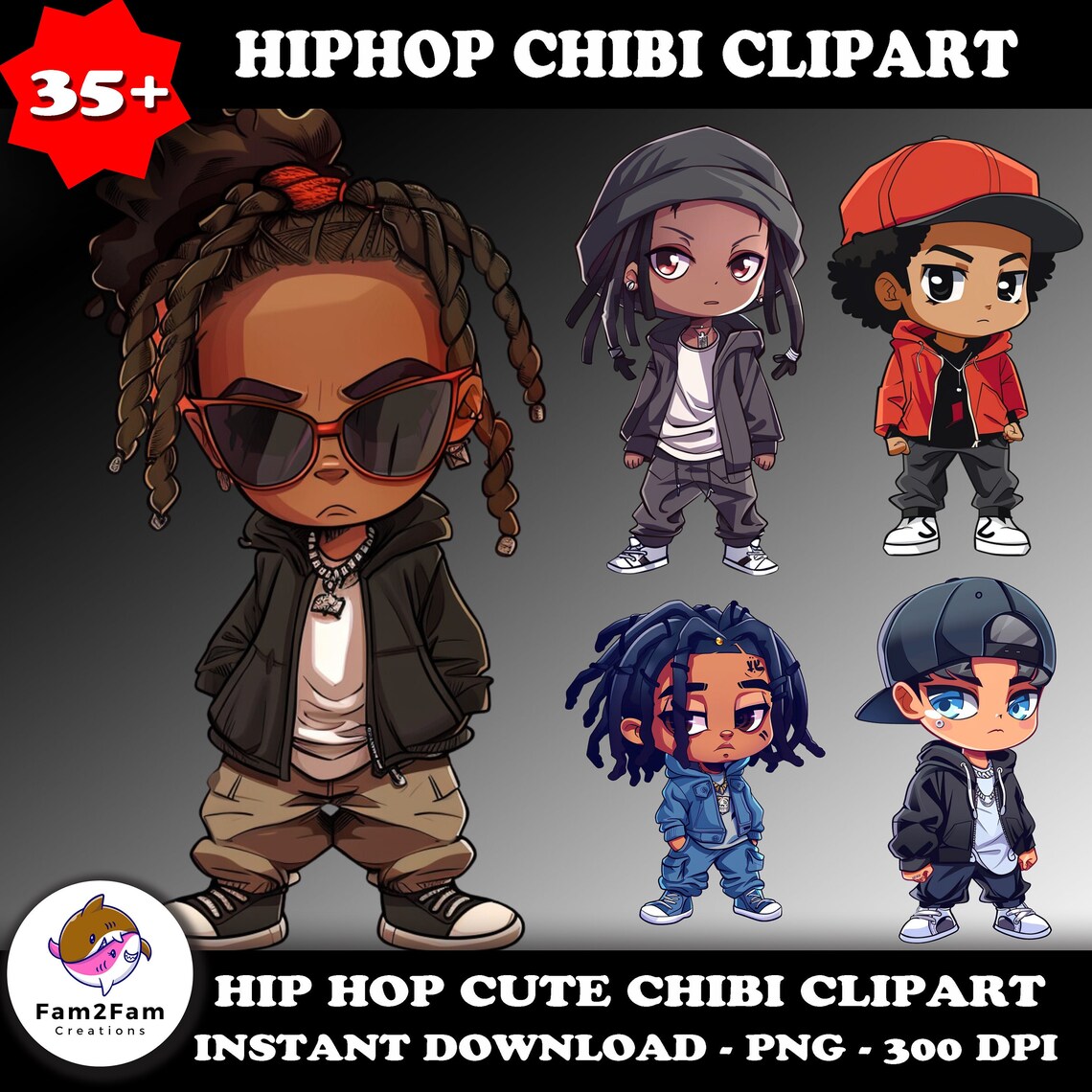 Cute Hiphop Style Chibi Clipart Rap Hip Hop Style Characters Clipart ...