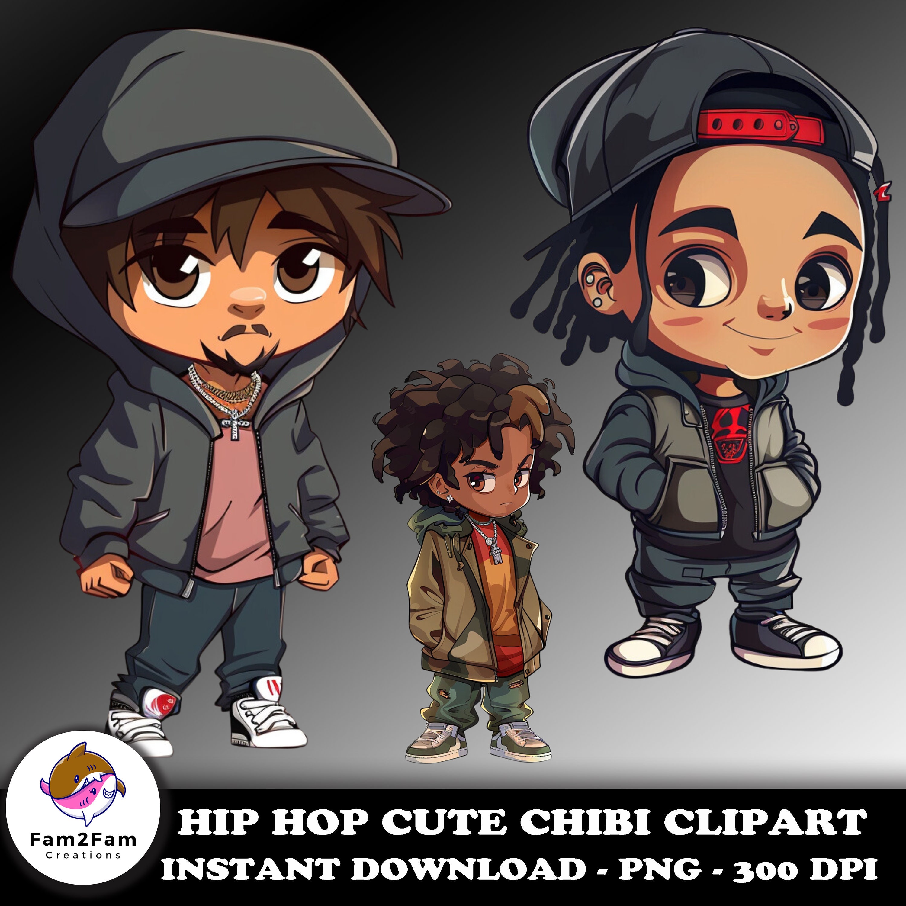 Cute Hiphop Style Chibi Clipart Rap Hip Hop Style Characters Clipart ...