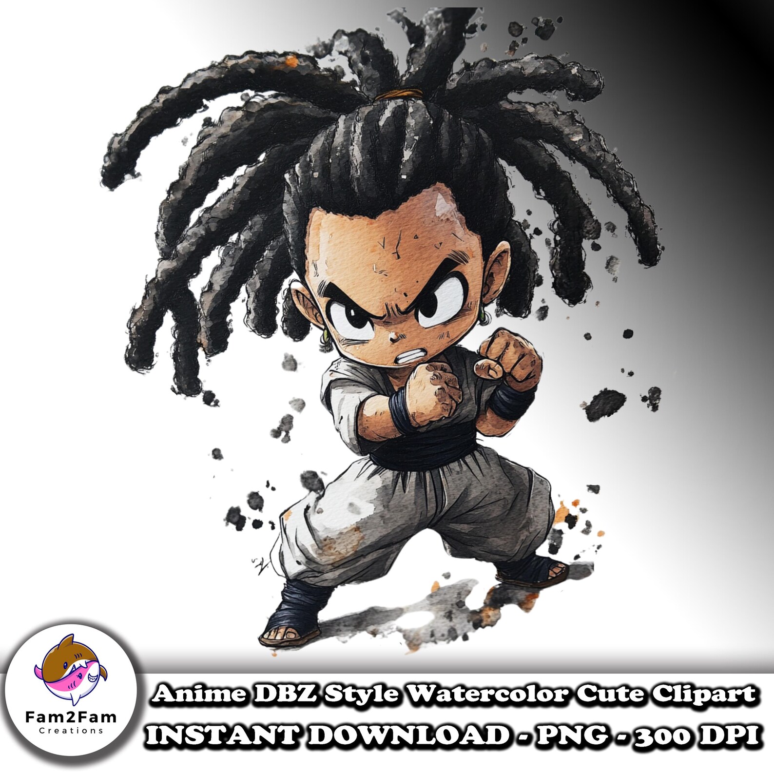 Anime Chibi Clipart Bundle: Watercolor Afro Characters (digital ...