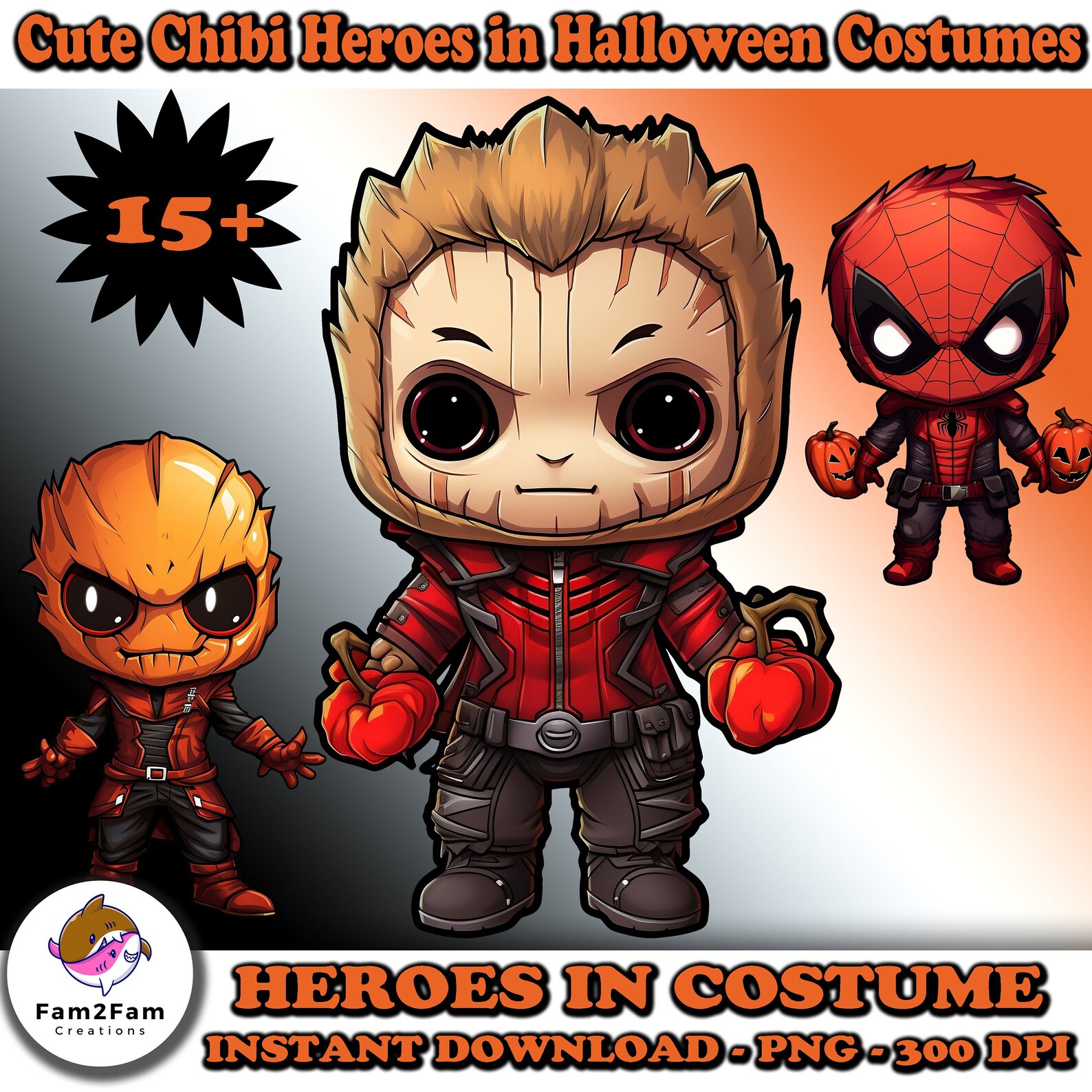 Cute Halloween Clipart Heroes in Halloween Costumes Clipart Chibi ...