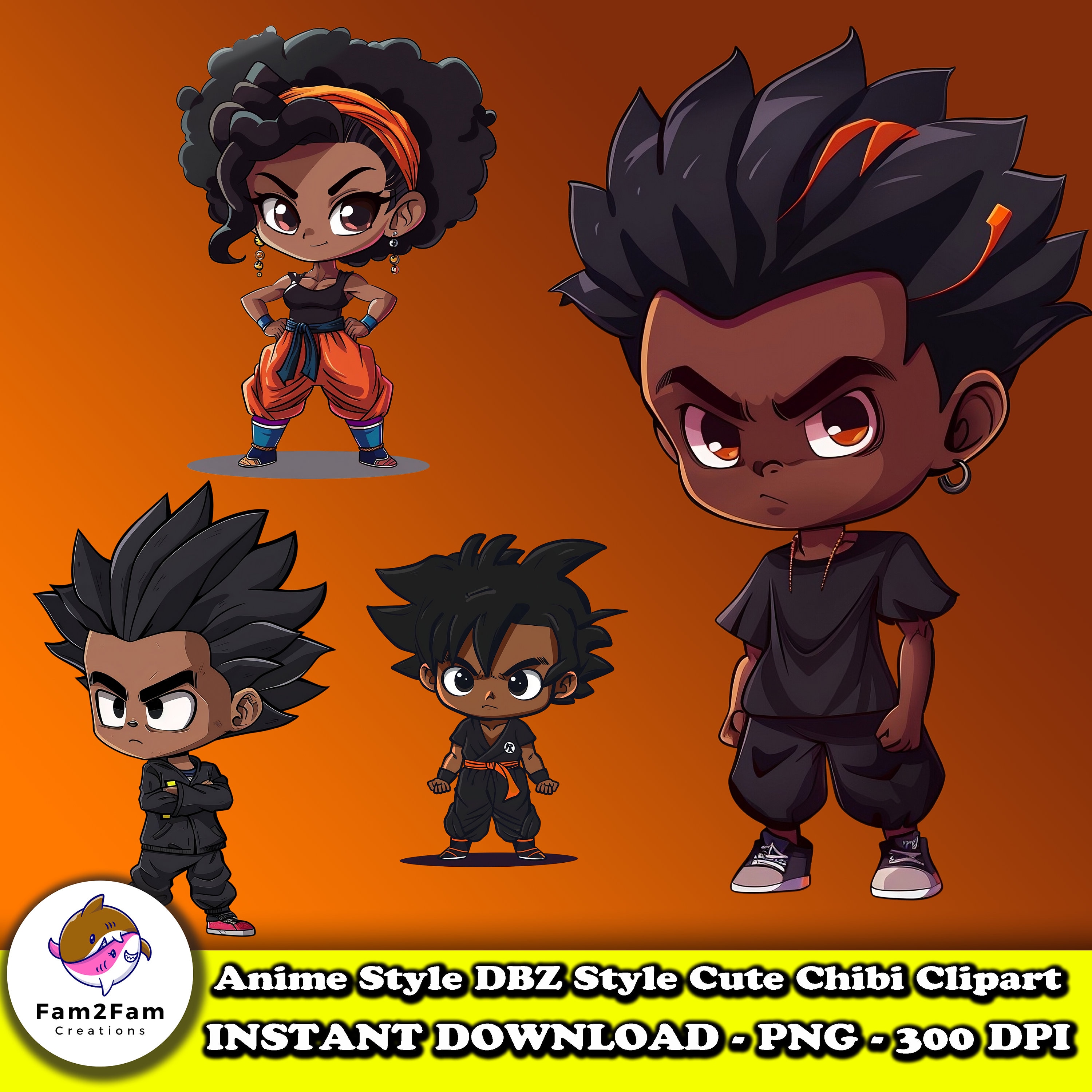 Cute Anime Style Chibi Clipart Bundle DBZ Style Characters Clipart ...