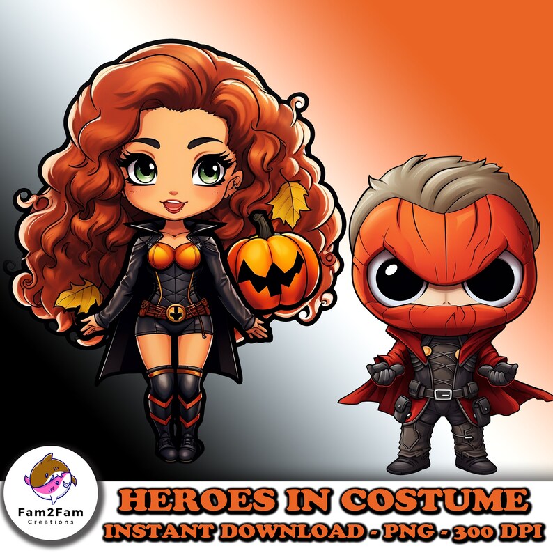 Cute Halloween Clipart Heroes in Halloween Costumes Clipart Chibi ...