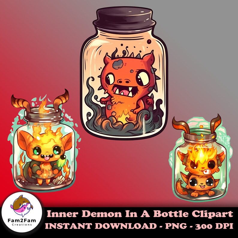 Demon in a Bottle Clipart Cute Digital Graphics Anime Demon Art for ...