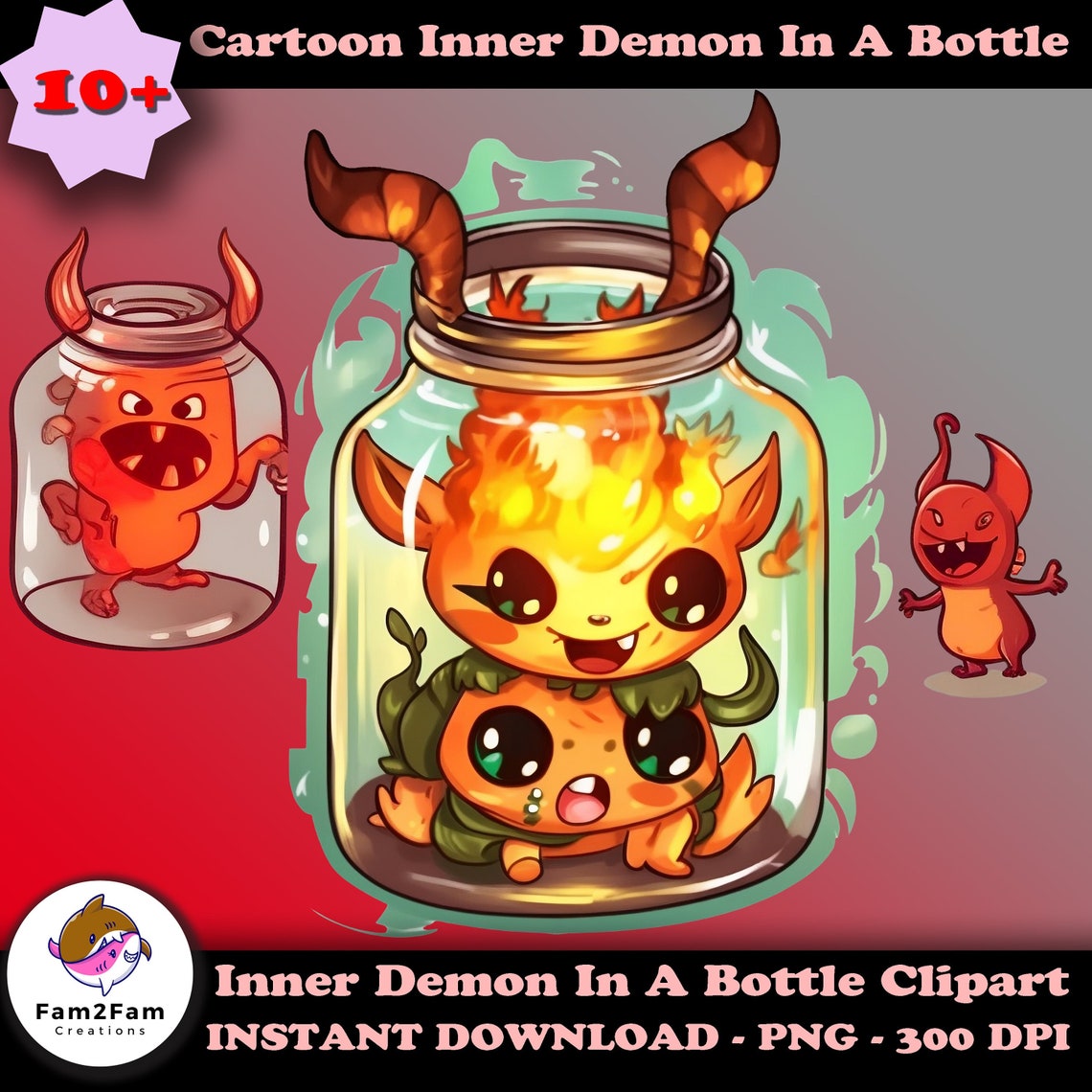 Cartoon Demon in a Bottle Clipart, Anime Goth Graphics (digital ...
