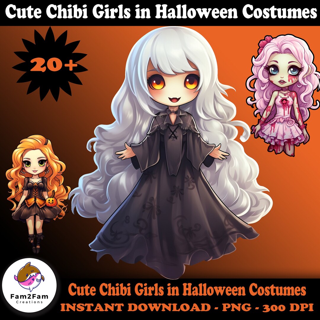 Cute Halloween Clipart Ghost in Halloween Costumes Clipart Chibi Clipart Halloween Style Popular ...