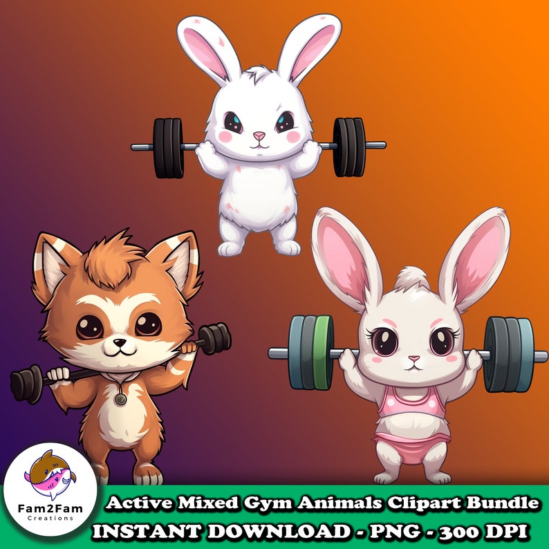 Gym Animals Clipart Bundle: Fitness PNG Graphics (digital Download) - Etsy
