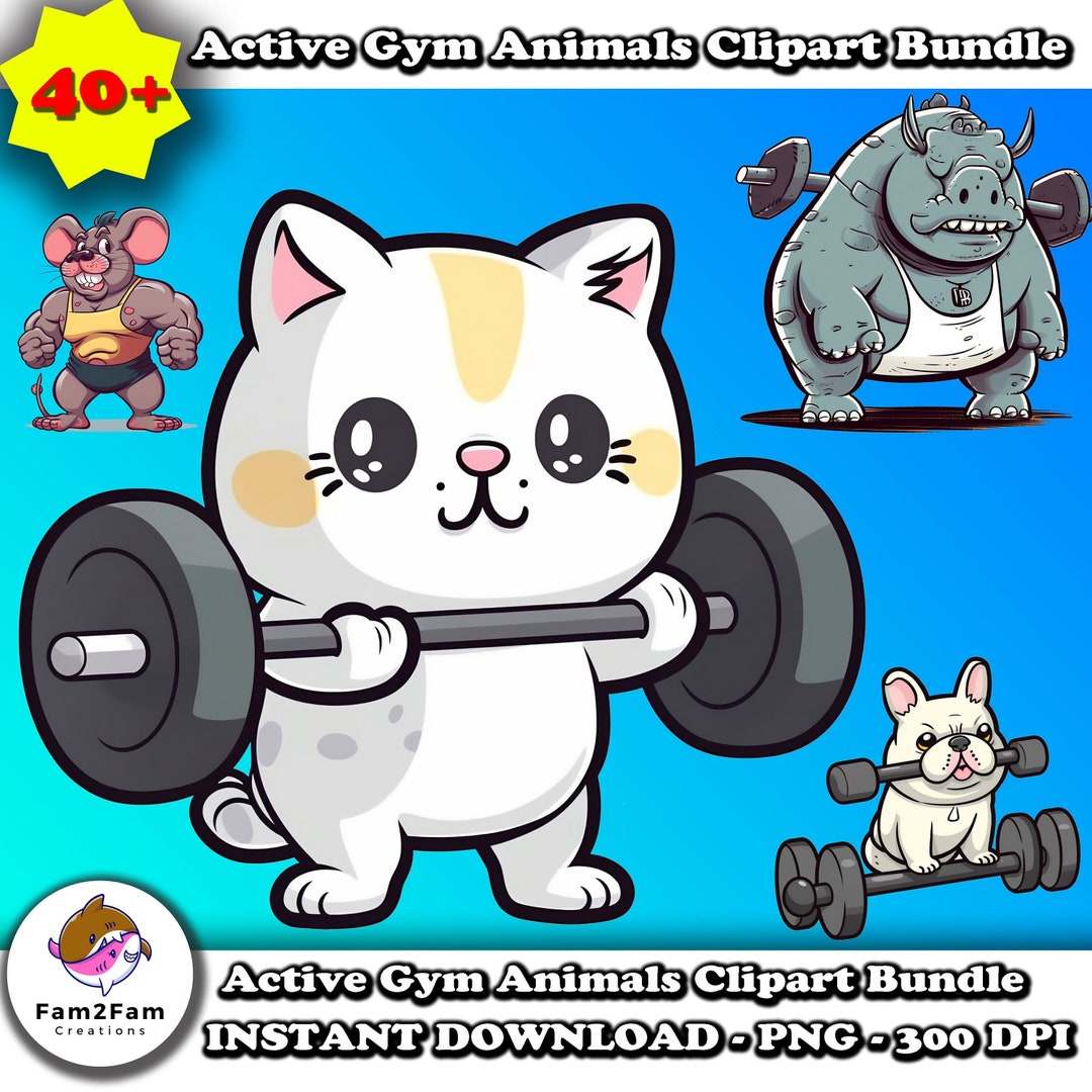 Active Gym Animals Clipart Gym Rat Fitness Fun Clean Clip Art Cat Mom ...