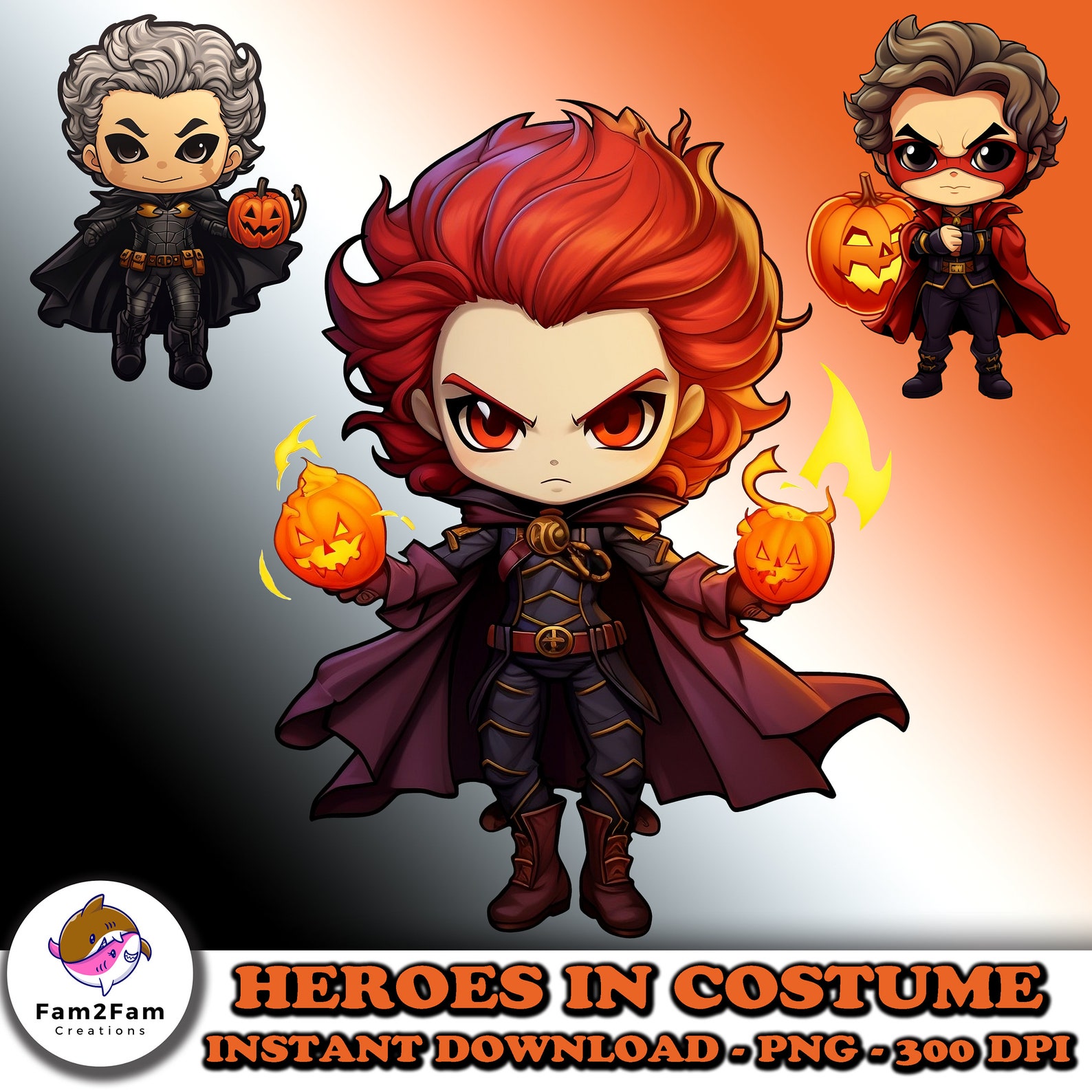 Cute Halloween Clipart Heroes in Halloween Costumes Clipart Chibi ...
