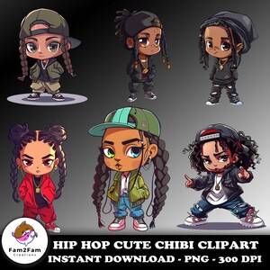 Cute Hiphop Style Chibi Clipart Rap Hip Hop Style Characters Clipart ...