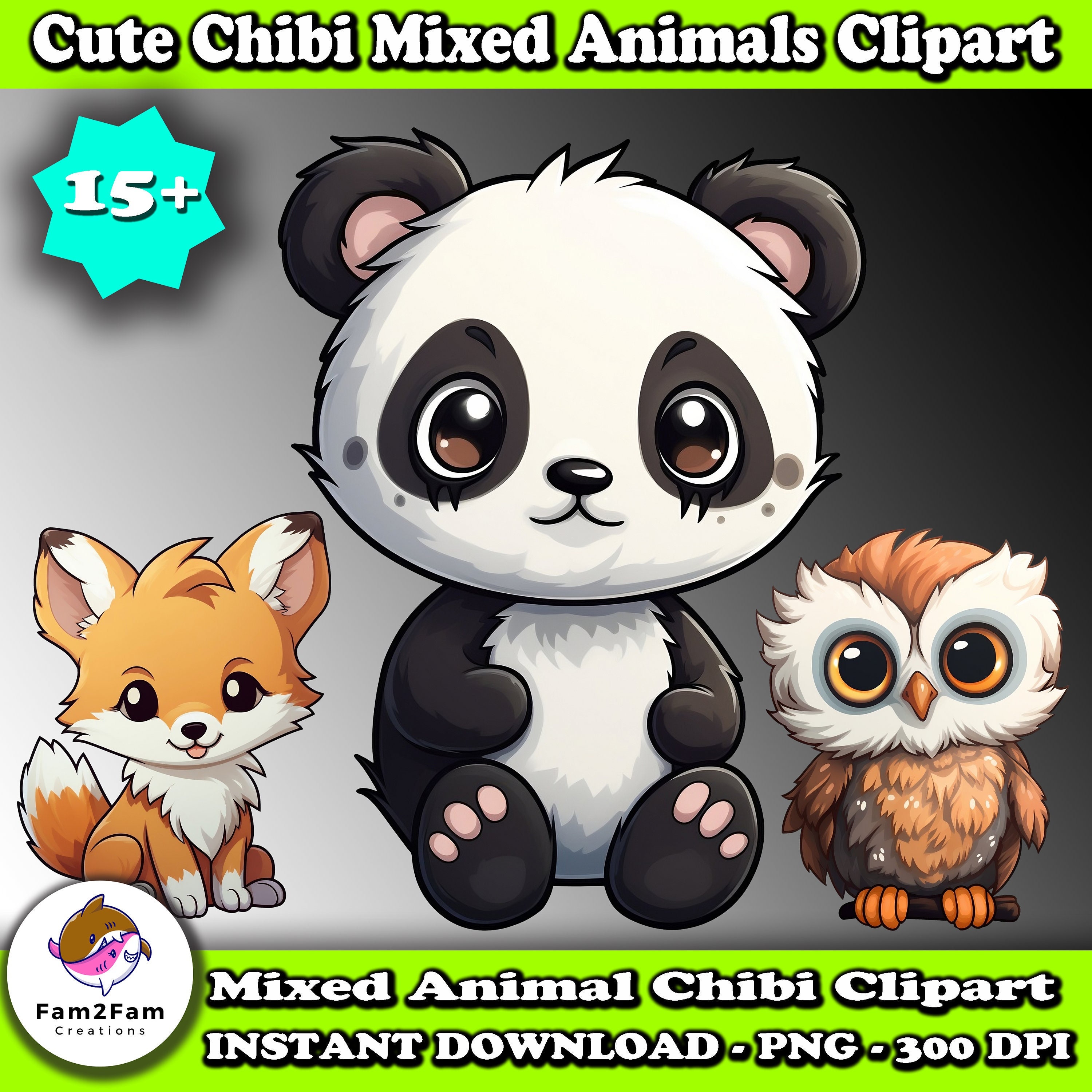 Cute Animal Clipart Chibi Style Designs Clipart Panda Clipart - Etsy