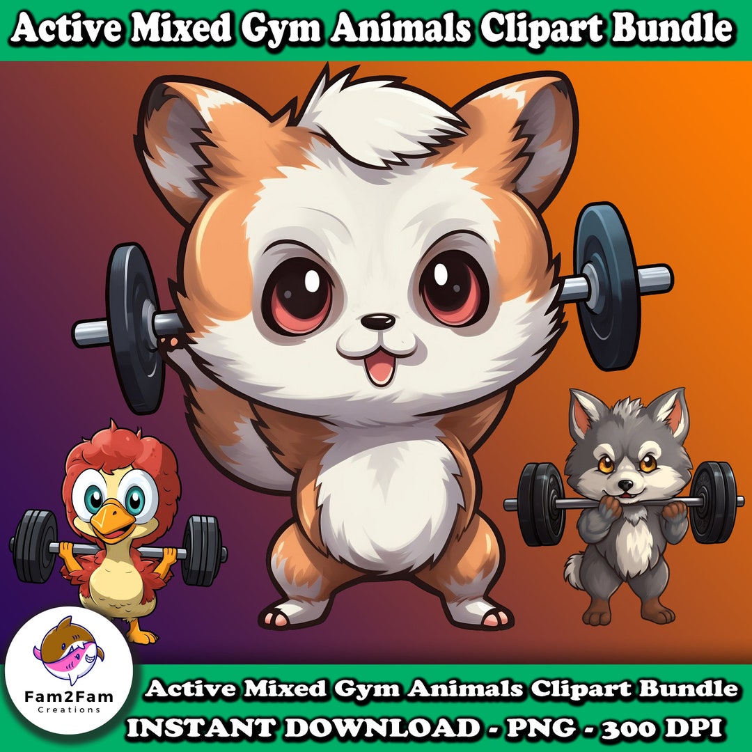Gym Animals Clipart Bundle: Fitness PNG Graphics (digital Download) - Etsy