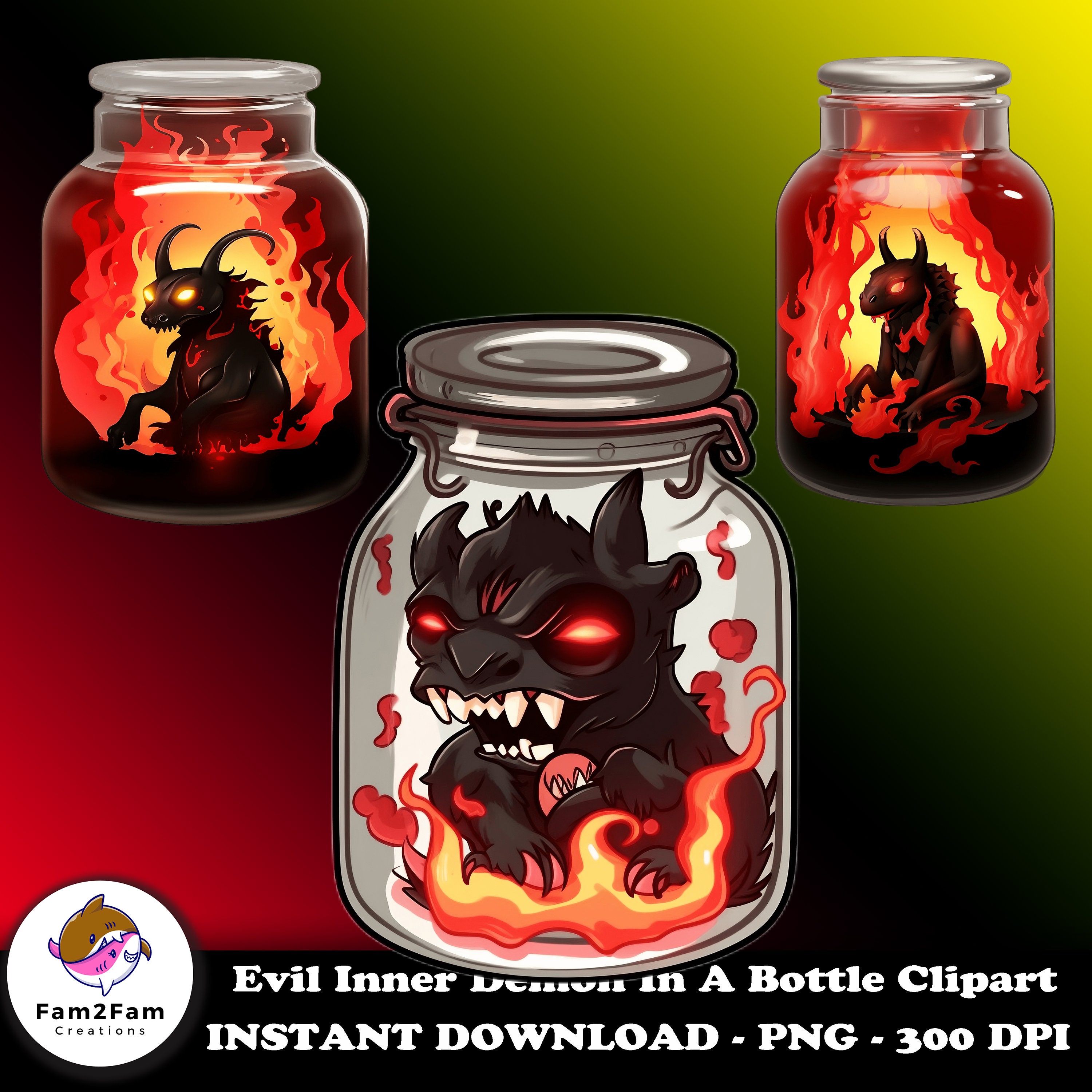 Evil Clipart Demon in a Bottle Clipart Cute Digital Graphics Anime ...