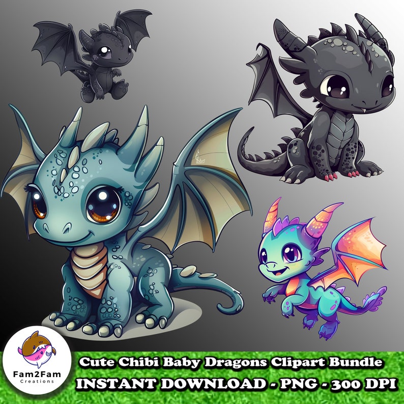 Cute Chibi Dragon Clipart Bundle Part 1 Baby Dragon Clipart Chibi Style ...