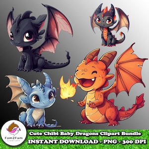 Cute Chibi Dragon Clipart Bundle, Anime Style (digital Download) - Etsy