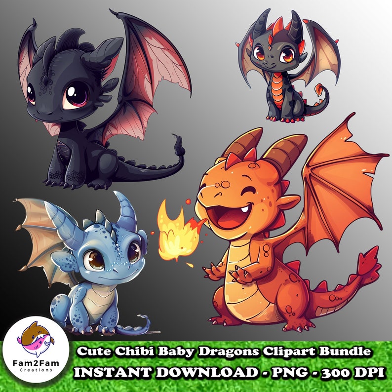 Cute Chibi Dragon Clipart Bundle Part 1 Baby Dragon Clipart Chibi Style ...