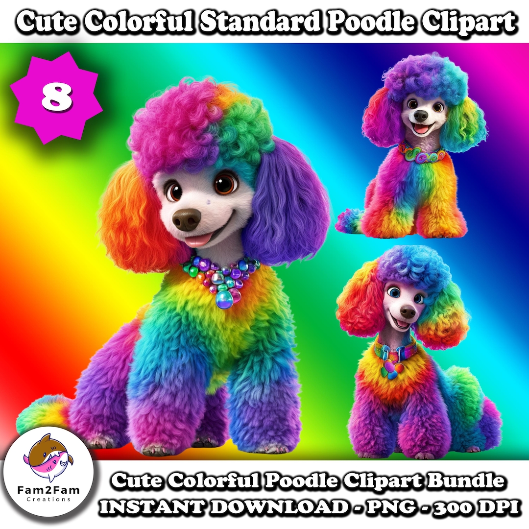 Cute Colorful Standard Poodle Clipart Bundle Custom Bundle Cute ...