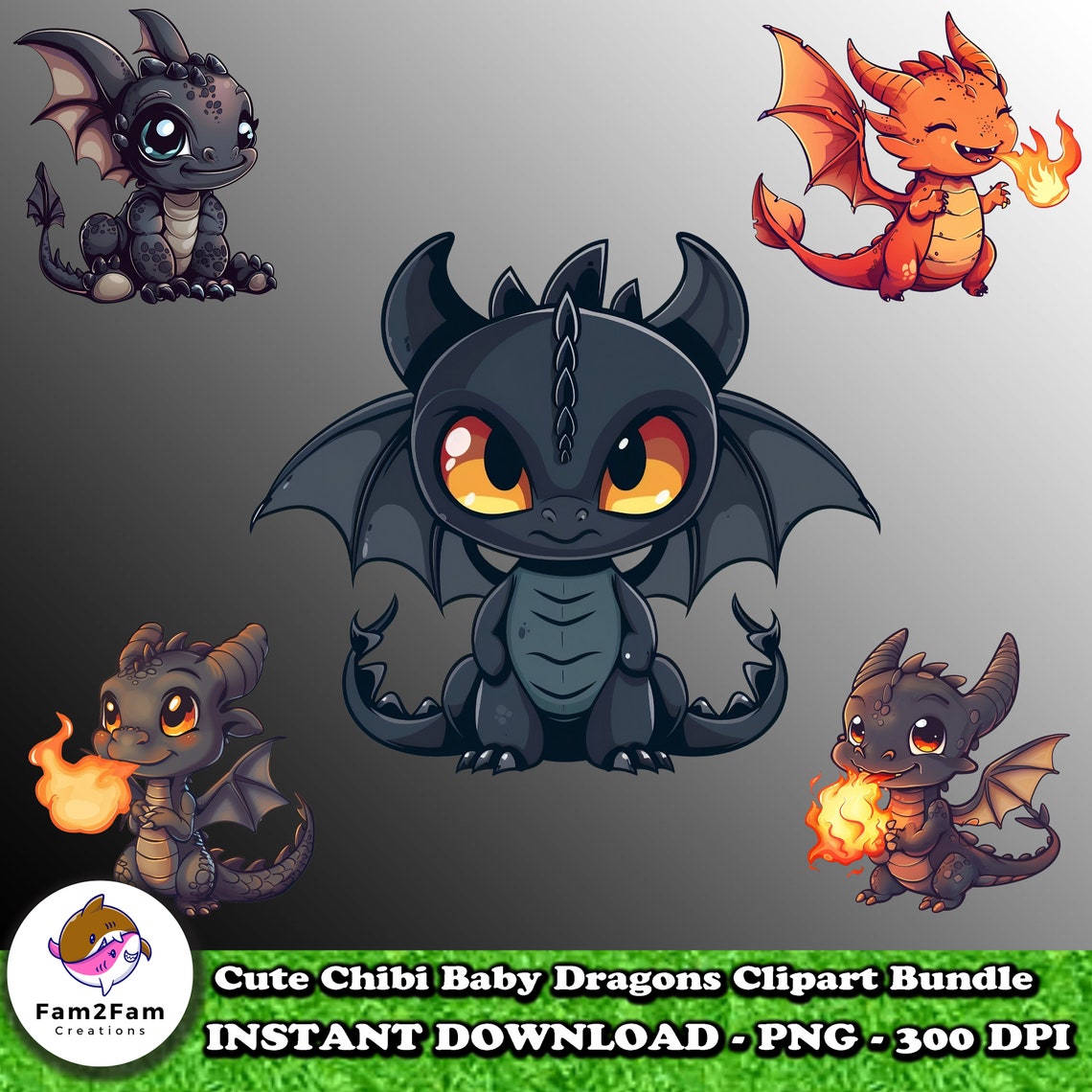 Cute Chibi Dragon Clipart Bundle Part 1 Baby Dragon Clipart Chibi Style ...