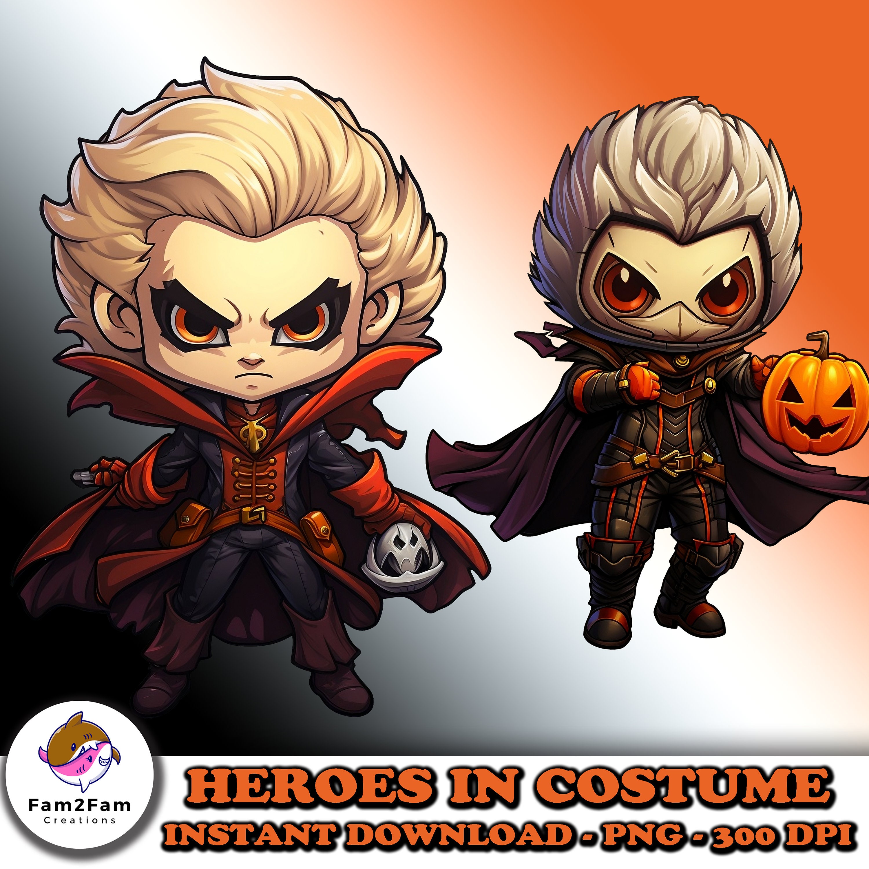 Cute Halloween Clipart Heroes in Halloween Costumes Clipart Chibi ...