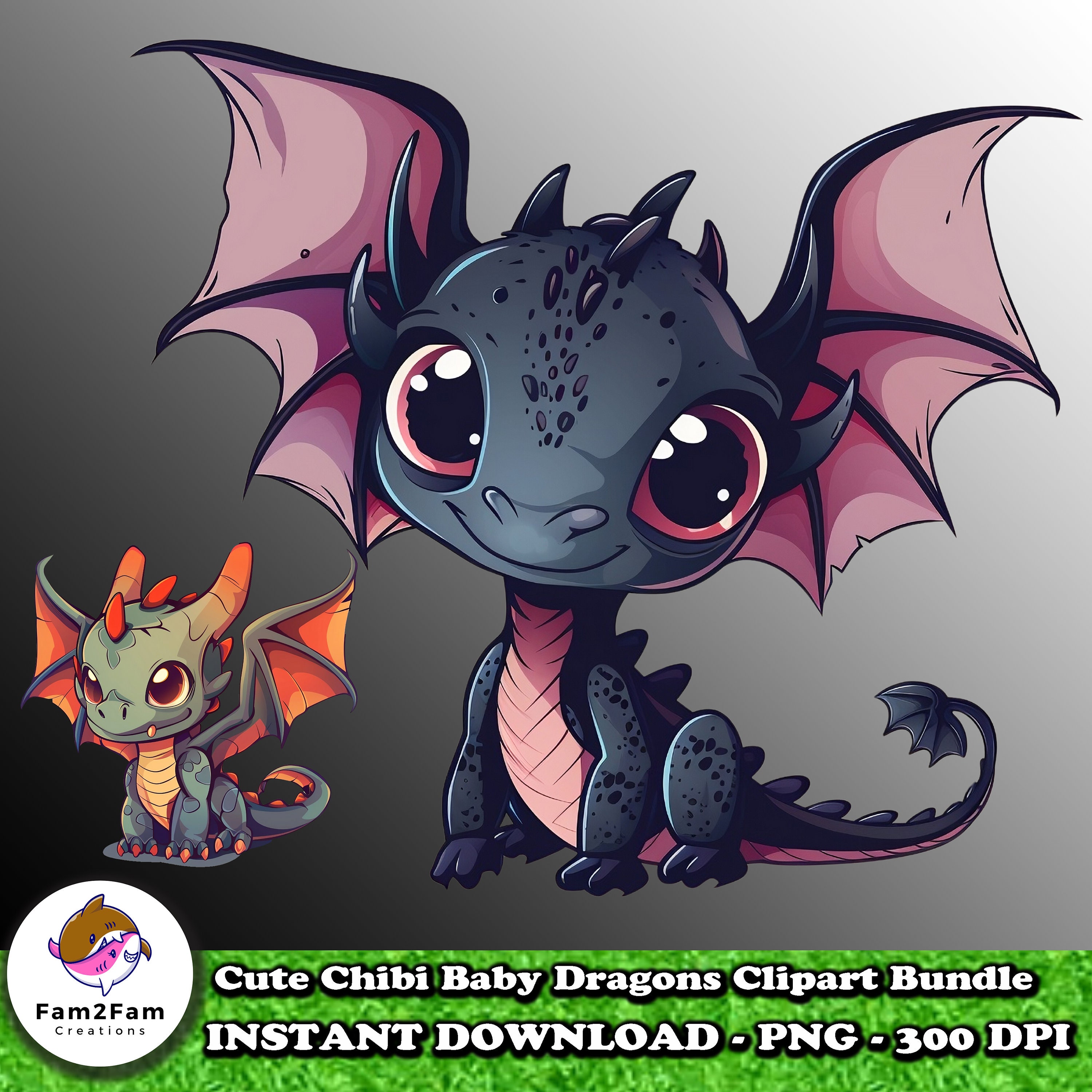 Cute Chibi Dragon Clipart Bundle Part 1 Baby Dragon Clipart Chibi Style ...