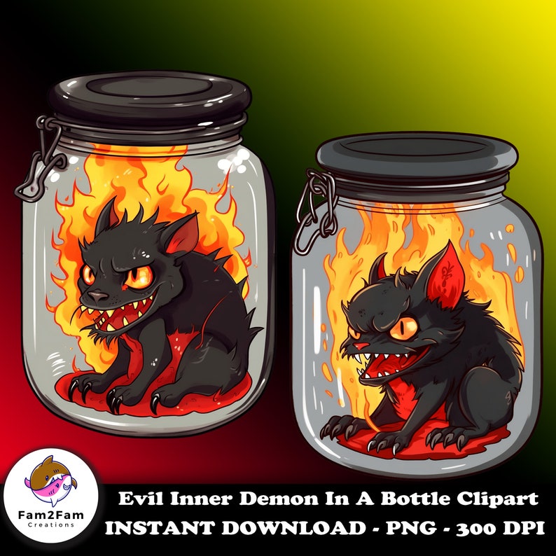 Evil Clipart Demon in a Bottle Clipart Cute Digital Graphics Anime ...