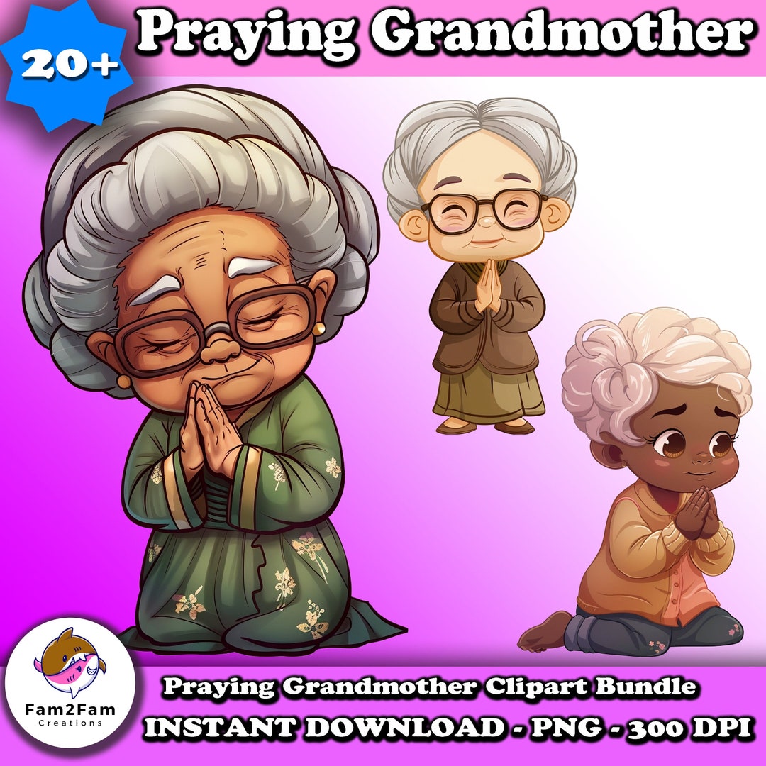 Cute Praying Grandmother Chibi Clipart Bundle Mother or Grandmother ...