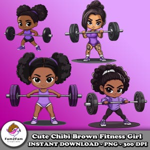 Brown Chibi Fitness Girl Clipart Bundle (PNG Digital Download) - Etsy