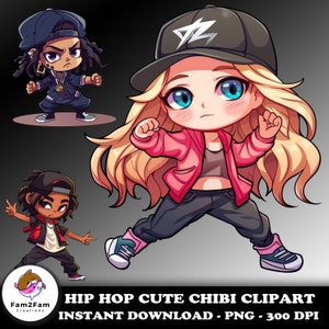 Cute Hiphop Style Chibi Clipart Rap Hip Hop Style Characters Clipart ...