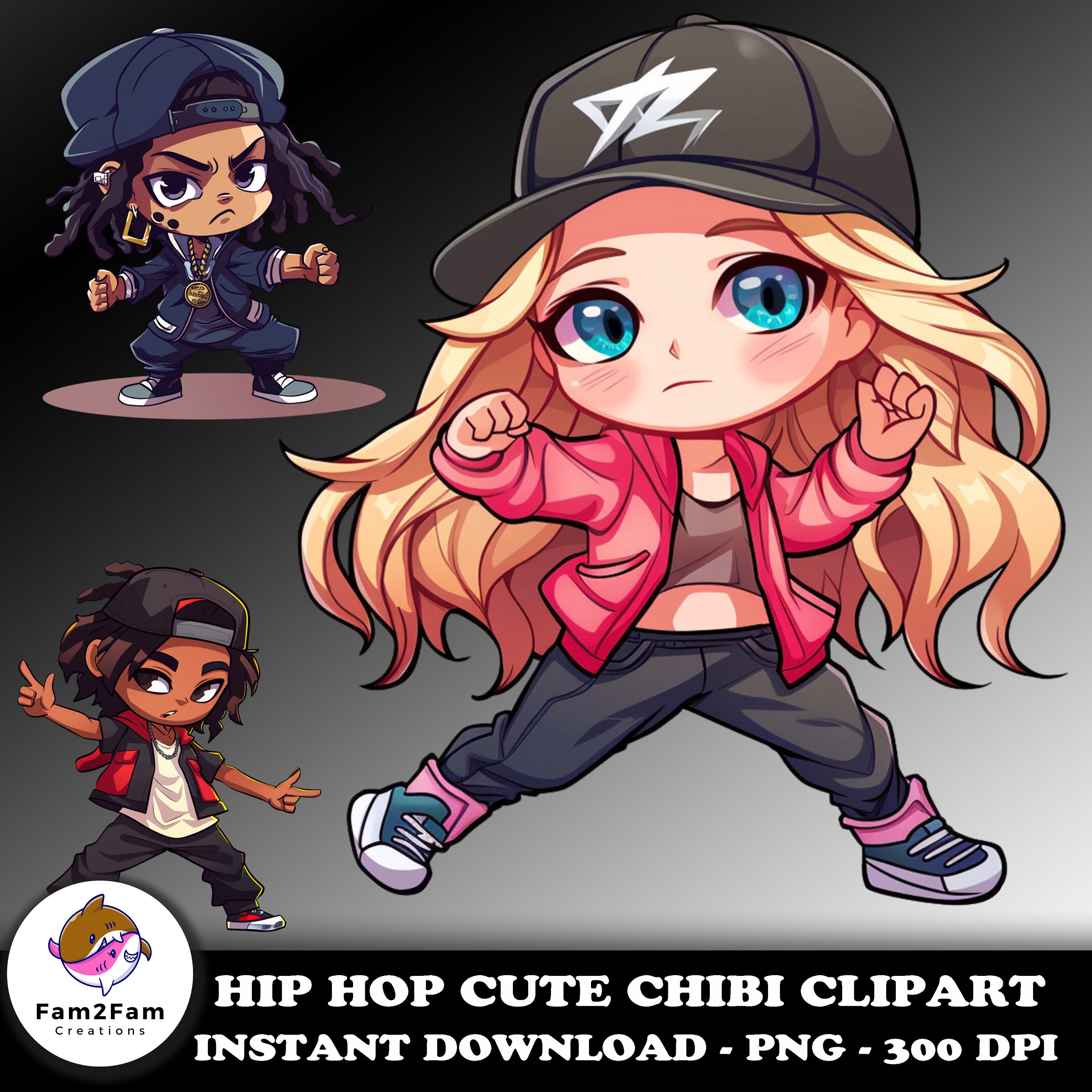 Cute Hiphop Style Chibi Clipart Rap Hip Hop Style Characters Clipart ...