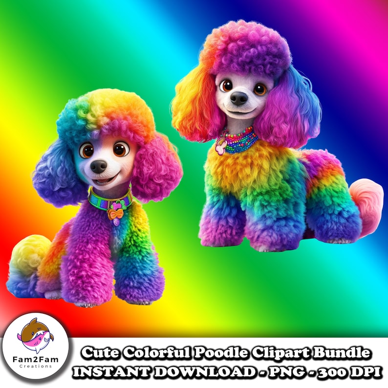 Cute Colorful Standard Poodle Clipart Bundle Custom Bundle Cute ...