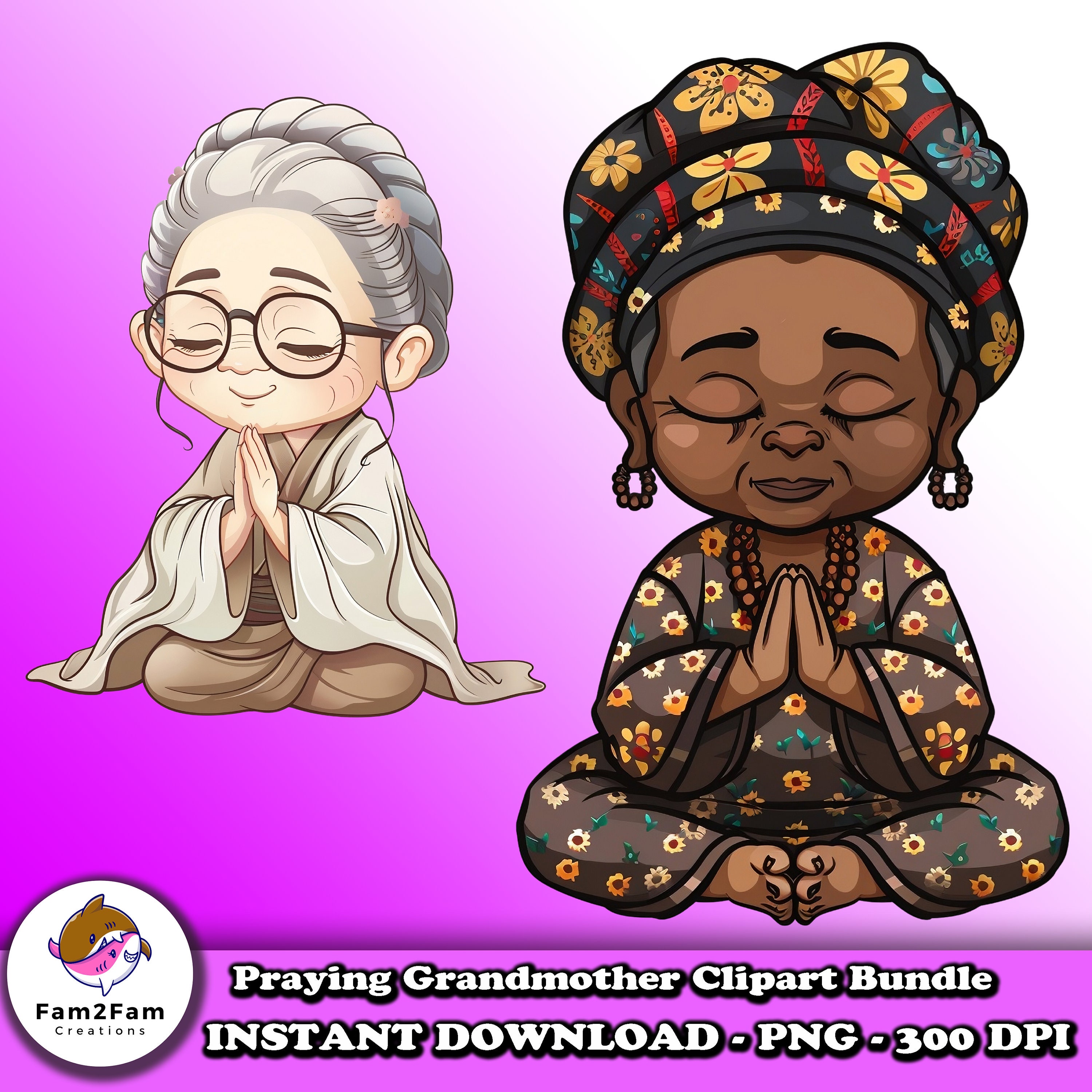 Praying Grandmother Chibi Clipart Bundle (digital Download) - Etsy
