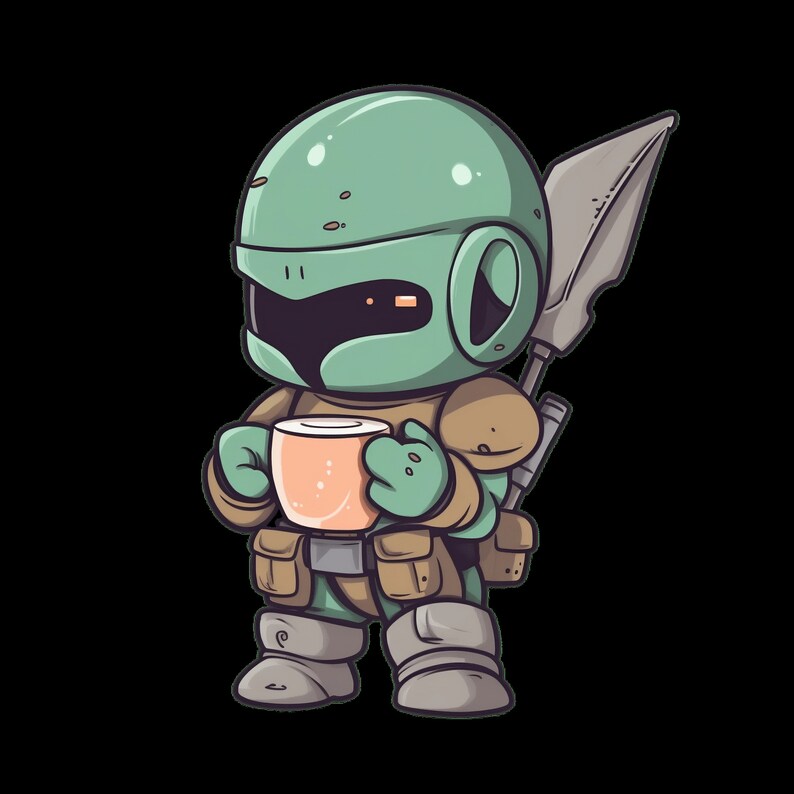 Cute Mando Drinking Coffee Clipart Space Wars Character Star Wars Style ...