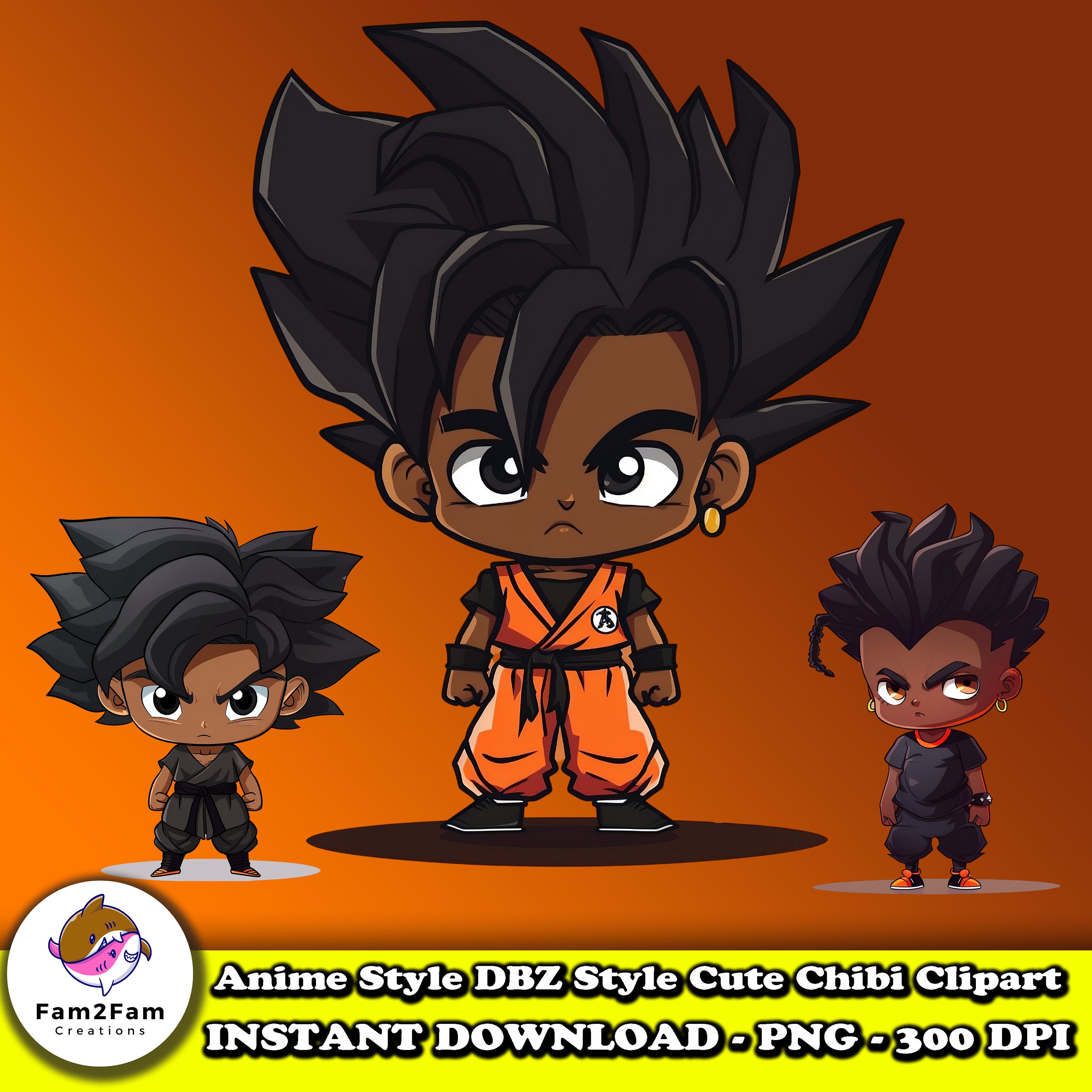 Cute Anime Style Chibi Clipart Bundle DBZ Style Characters Clipart ...