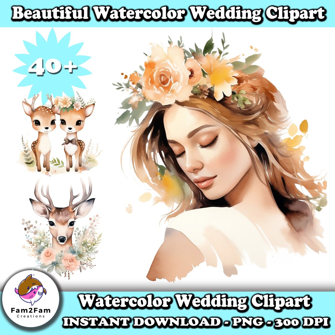 Beautiful Wedding Watercolor Clipart Bundle Watercolor Painting Wedding ...