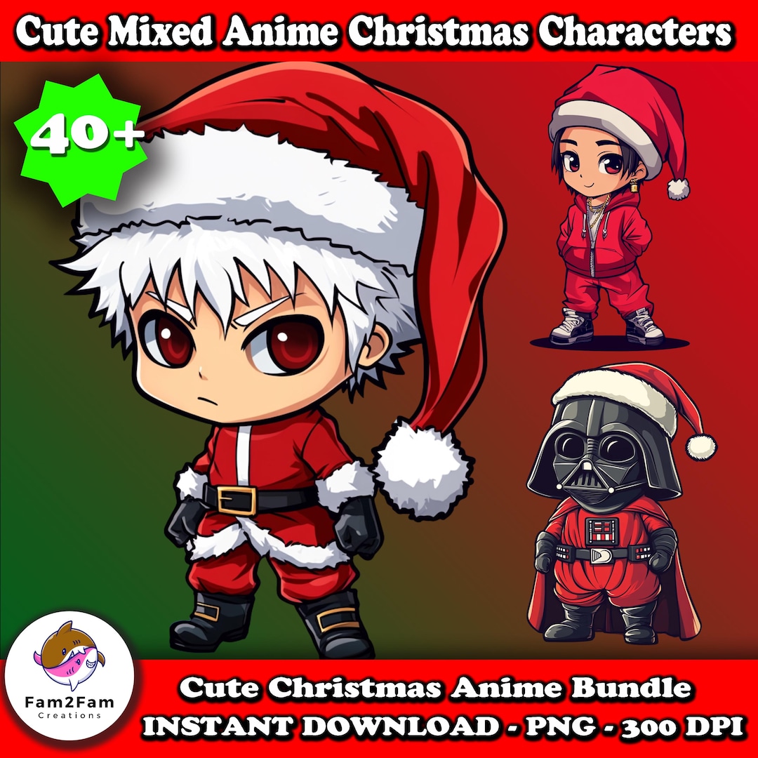 Anime Christmas Clipart Bundle, Kawaii Chibi PNG (digital Download) - Etsy