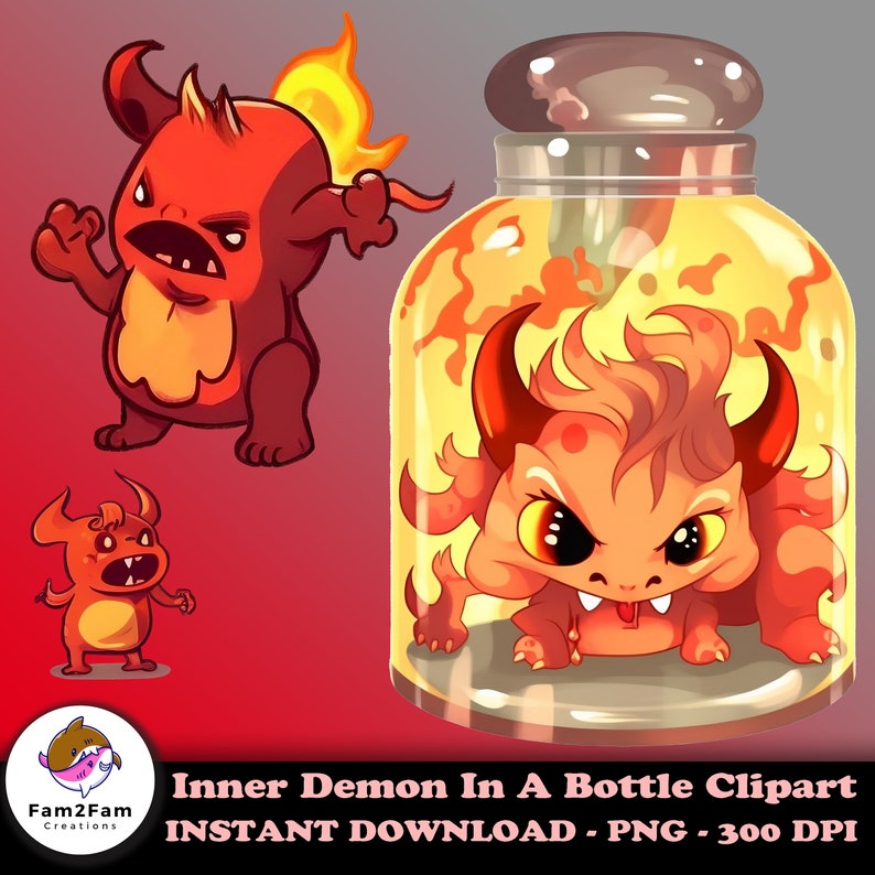 Demon in a Bottle Clipart Cute Digital Graphics Anime Demon Art for ...