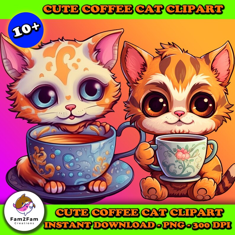 Cute Coffee Cat Clipart, Cat Mom Graphics (digital Download) - Etsy